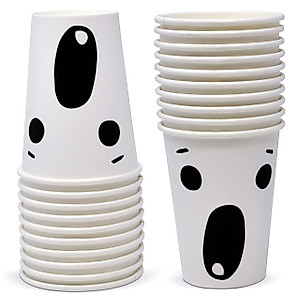 Gift Boutique 50 Halloween Ghost Disposable 9 oz. White Ghosts Face Paper Party Cup Holiday Spooky Trick or Treat Design for Beverage Drinks Drinking Cup Dinner Haunted House Supply Dinnerware Decors