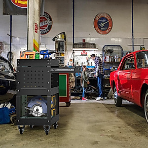 Tooremine 3 Tier Rolling Tool Cart, 330 lb Capacity Utility Cart, Metal Service Tool Cart with Drawer and Lock, Tool Storage Cart for Garage Warehouse Workshop Repair Shop (Black)