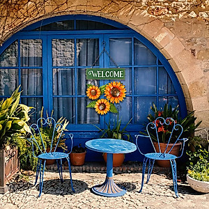 Sunflower Welcome Sign for Front Door, Sunflower Wreath, Hanging Fall Sunflower Welcome Door Sign for Outdoor, Farmhouse, Patio, Garden, Home (Metal)