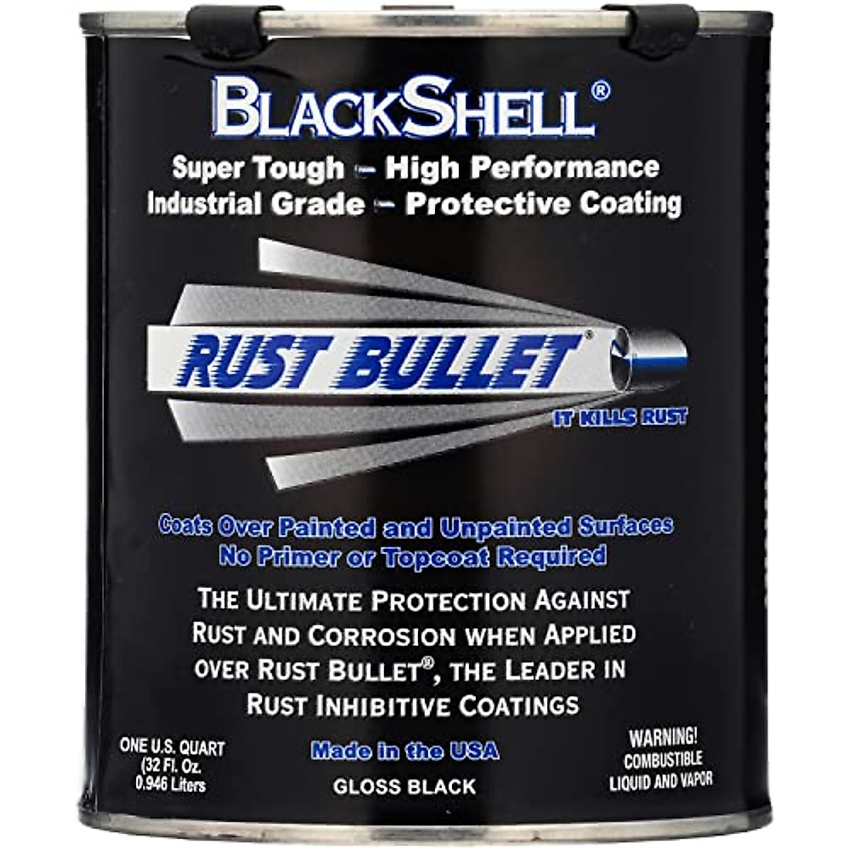RUST BULLET - BlackShell - Black Rust Inhibitor, Rust Preventive Coating - UV Resistant Rust Treatment - Quart