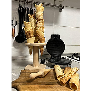 Mokosha Wooden Pizzelle Roller Krumkake Pastry Ice Cream Waffle Cone Baking Tool for Larger Molds Treats, 2x7