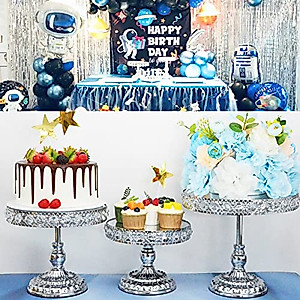 FEICTPOX Cake Stand Set for Dessert Table Metal Cake Stands with Crystal Cupcake Display Stand,Silver