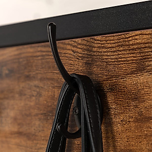 DOEWORKS 4-Tier Corner Industrial Hall Tree, Freestanding Entryway Coat Storage Rack with Hooks and Wooden Storage Shelves, Black