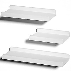 Alsonerbay White Floating Shelves, Floating Shelves Wood for Wall Storage, Wall Shelf for Bedroom, Living Room, Bathroom, Kitchen, Office and More, Set of 3