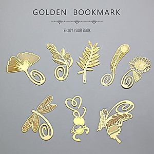 Fascola Pack of 8 Cute Cartoon Art Golden Feather Bookmarks Metal Book Mark for Reading Stationery Office School Supplies