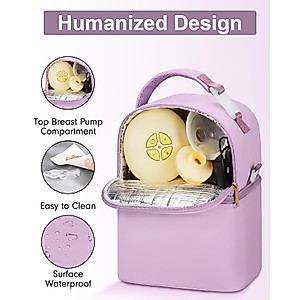 Mancro Breastmilk Cooler Bag with Ice Pack Fits 6 Baby Bottles, Insulated Baby Bottle Bag with Double Laye Design, Bottle Cooler for Baby Milk Suitable for Nursing Mom Daycare, Purple