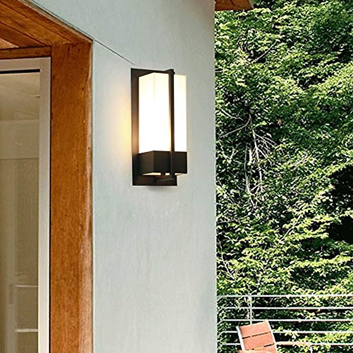 MENZEL Wall Sconces, Outdoor Wall Sconce, Waterproof Exterior Wall Light, Black Metal Wall Lamp, Vertical Frame Rainproof Outside Wall Lamps for Garden Shed Porch Garage Corridor Patio, E27 Socket
