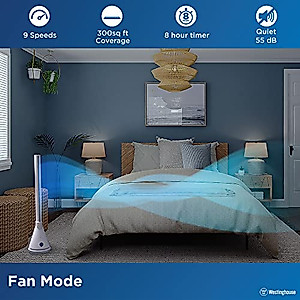 Westinghouse Electric Fan 40 Inches 2-in-1 Digital Bladeless With Heater - Crafted With 80° Oscillating Function, 1-9 Air Speed, 45° Tipping Automatic Power Off, Touch-Sensitive Control, 26W (White)