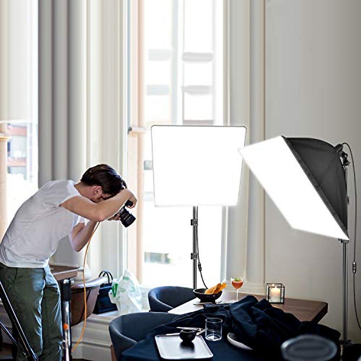Neewer Upgraded 450W LED Photography Softbox Lighting Kit: (2) 24x24 Inches Softbox with E27 Socket and 5500K Instant Brightness Energy Saving LED Bulbs and Stand for Photo Studio Video Shooting