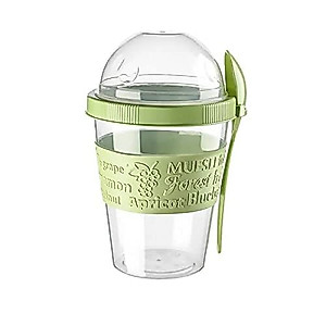 GanoOne Breakfast On the Go Cups, Take and Go Yogurt Cup with Topping Cereal or Oatmeal Container, Portable Lux Yogurt Cereal To-Go Container with Top Lid Granola & Fruit Compartment (Green)