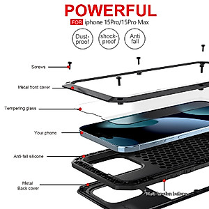 Marrkey for iPhone 13 Pro Max Case,360 Full Body Protective Cover Heavy Duty Shockproof Tough Armour Aluminum Metal Case with Silicone Built-in Screen Protector for iPhone 13 Pro Max 6.7" - Black