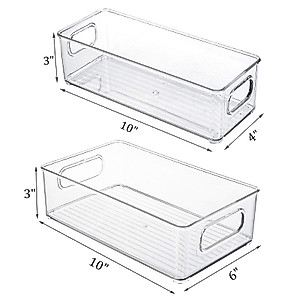 Kingrol 8 Pack Plastic Storage Bins for Freezer, Pantry, Countertop, Cabinet Organization, Stackable Food Storage Organizer with Handles, BPA Free, 10 x 6 x 3 Inch, 10 x 4 x 3 Inch