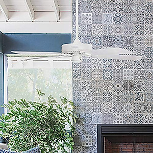 Honeywell Ceiling Fans Belmar, 52 Inch Traditional Indoor Outdoor LED Ceiling Fan with No Light, Pull Chain, Three Mounting Options, ETL Wet Rated, Reversible Motor - 50198-01 (White)