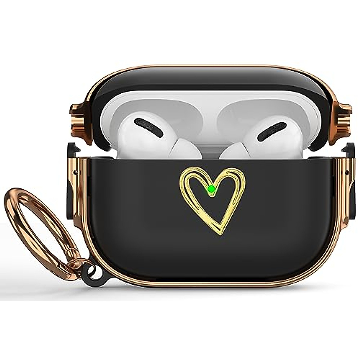 Aiiko Airpod Pro 2nd/1st Generation Case with Lock, AirPods Pro Case with Keychain Golden Heart Pattern Shockproof Protective Cover for Girls Women Compatible Apple Airpods Pro 2 / Pro 1 Gen-Black