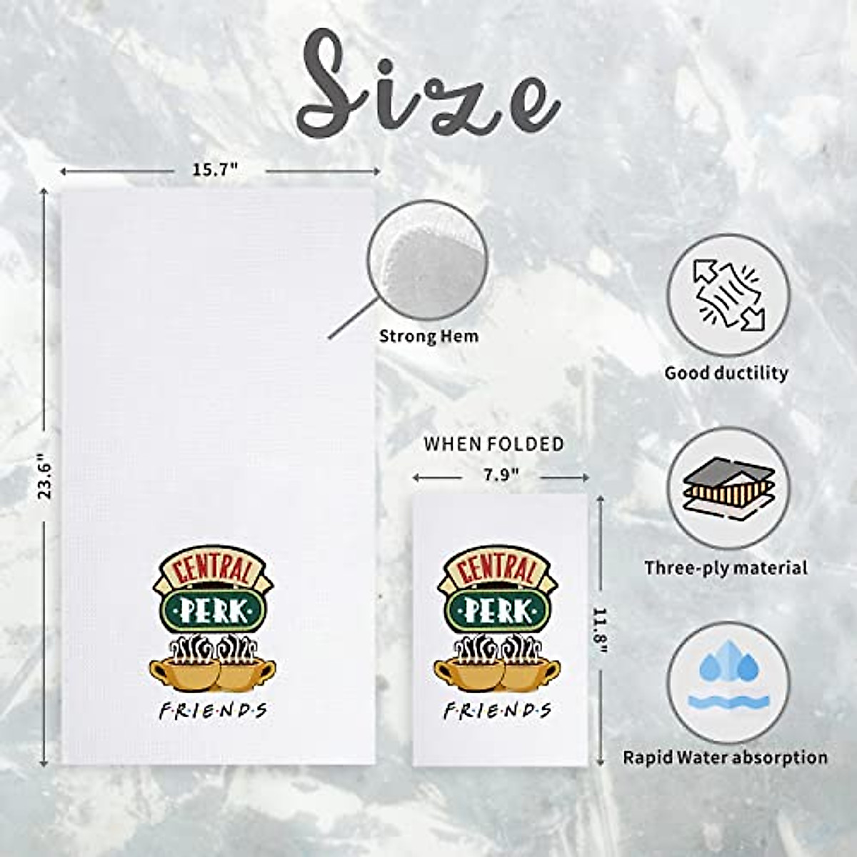 Homythe Friends TV Show Kitchen Towels, Friends Merchandise Gifts Kitchen Decor, 2 Pack Cute Friends Dish Towels, Central Perk & I'll Be There for You - Birthday Housewarming Gifts for Friends Fans