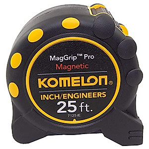 Komelon 7125IE; 25' x 1" Magnetic MagGrip Pro Tape Measure with Inch/Engineer Scale, Yellow/Black