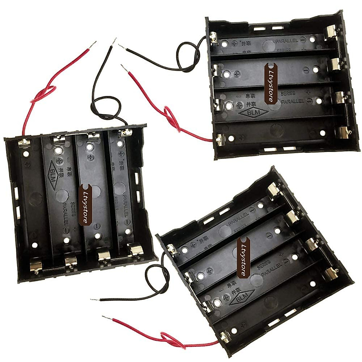 18650 Battery Case Holder, 3 Pcs 4 Slots x 3.7V 14.8Volt DIY Battery Storage Box, in Series Black Plastic Batteries Case for 4 x 18650 Ltvystore