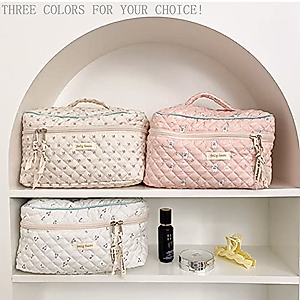 CAIYING Kawaii Coquette Makeup Bag Large Capacity Travel Cosmetic Bag Cotton Makeup Bag Quilted Cosmetic Pouch Coquette Aesthetic Floral Toiletry Bag