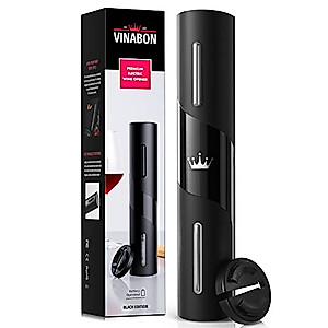 VINABON Electric Wine Opener - New 2023 Battery-Operated Electric Wine Bottle Opener with Wine Foil Cutter - One-Click Reusable Automatic Electronic Wine Opener Corkscrew. Includes WineGuide Ebook