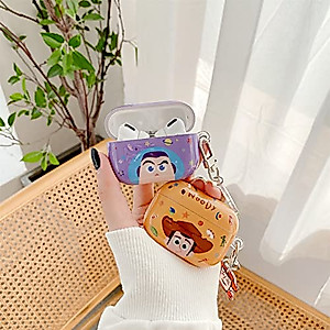 Soft TPU Cute AirPod Pro Case Cover for Apple AirPods 2019 with Charm Keychain Clip Buzz The Lightyear Purple Color Toy Story Pixar Disney Cartoon Cool Fun Special Kids Girls Boys Daughter Son