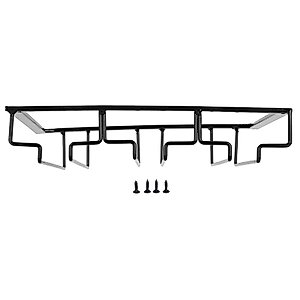 Wine Glass Rack Under Cabinet Stemware Wine Glass Holder Glasses Storage Hanger Metal Organizer for Bar Kitchen Cabinet (3 Slots Length 30cm Width 22.5cm Black)