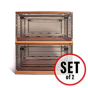 Best Home Fashion 2 packs X-LARGE Storage Bins Side Opening, Stackable Lid Collapsible, Foldable, Easy Tidy Up with Storage Box, Ideal for Home & Office Organization Storage Cube (X-Large, Orange)