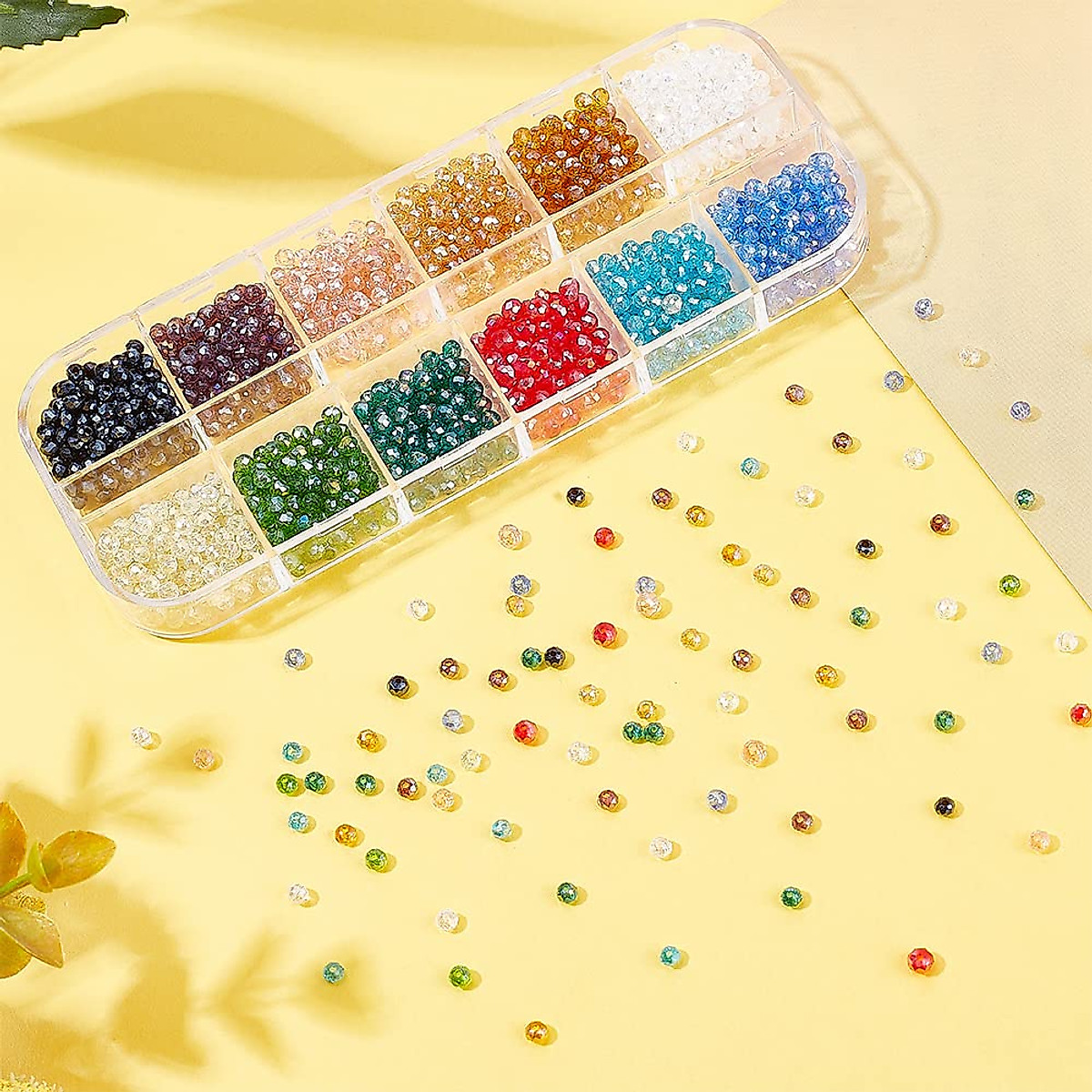PH PandaHall Briolette Glass Beads Faceted 3mm, 1200pcs 12 Colors Crystal Czech Glass Seed Beads Electroplate AB Color Mini Spacer Loose Beads for Earring Bracelet Necklace Jewelry DIY Craft Making