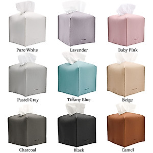 Tissue Box Cover Holder, Square with Bottom Belt by Carrot's Den - PU Leather Decorative Organizer for Tabletop, Bathroom, Car, Office | Beige