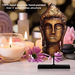 SINUOMI Art Hand-paintend Buddha Statue , Handmade Home Decoration ,Zen Garden Metal Handicraft， Buddha Sculpture and Meditation Gifts，16’’ H (Gold)