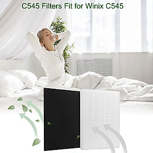 FFsign C545 True HEPA Replacement Filter S for Winix C545, 2 Pack H13 Grade 1712-0096-00 Filter S & 10 Pack Activated Carbon Filters