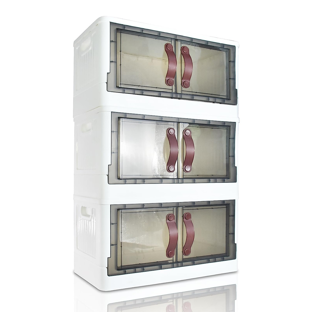 TAOCIGOU 3Pack Storage Bins with Lids And Wheels - Collapsible Stackable Storage Cabinet Box Open Front Closet Organizers and Storage Bins Cloth Plastic Storage Cabinet