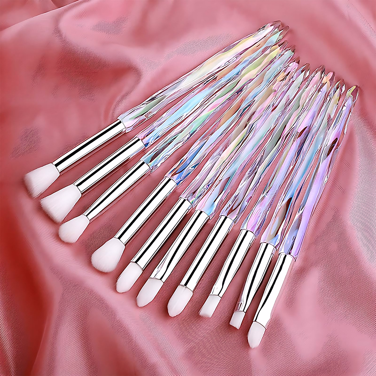 Kingtree Eyeshadow Makeup Brushes, 10PCS Crystal Brushes for Eye Makeup Premium Synthetic Bristles Eyeshadow Blending Crease Makeup Eye Brush Set, Professional Eyebrow Lip Make Up Tools