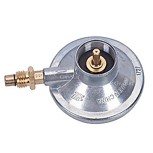GasSaf Propane Gas Grill Control Valve Table Top Regulator with a 1"-20 Female Throwaway Cylinder Thread Inlet and an Orifice Outlet.