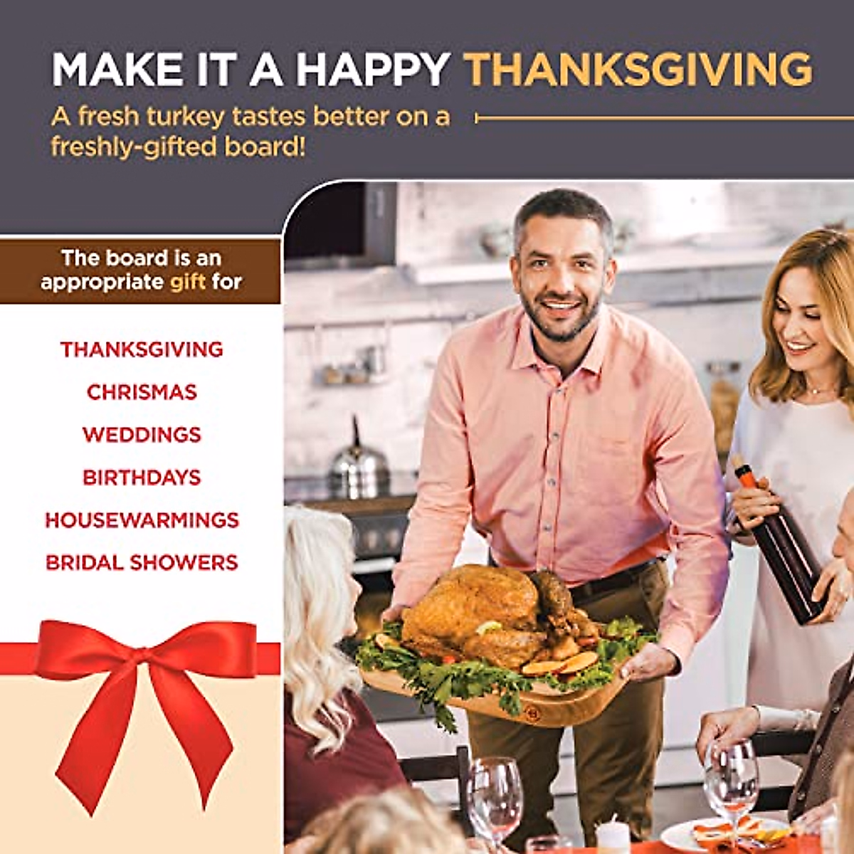 Meat Cutting Board with Juice Groove - Heavy Duty Bamboo Butcher Block Cutting Board - Large Wooden Kitchen Carving Board with Pyramid Design to Stabilize Meat - Reversible Design for Slicing Chopping