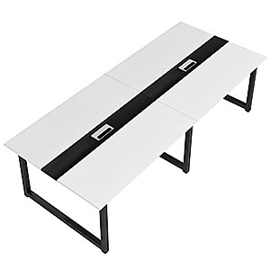 Tribesigns 8FT Rectangle Conference Table, 94.49L x 47.24W x 29.53H Inches Large Meeting Table Seminar Table for Office Conference Room, Modern Wood Training Table with Strong Metal Frame (White)
