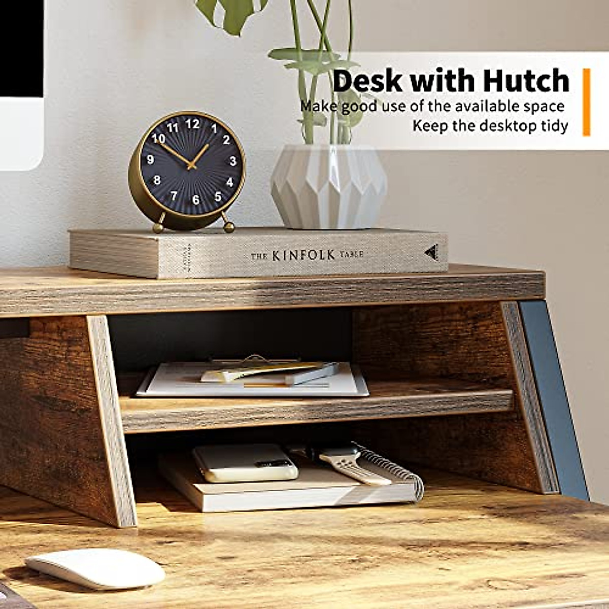 CubiCubi Computer Desk with 2 Storage Drawers, Home Office Writing Desk, Study Table for Small Space, (Brown, Storage Shelves)