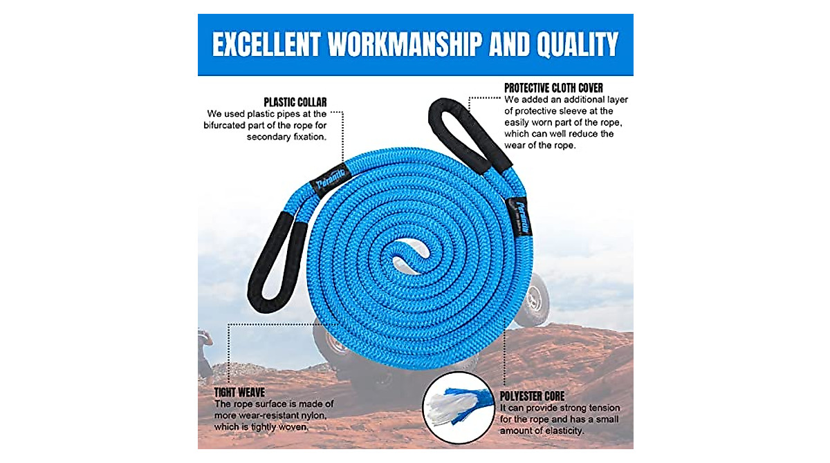 Kinetic Recovery Rope 7/8 x 30ft(26000lbs),Nylon Double Braided ...