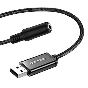 DUKABEL USB to 3.5mm Jack Audio Adapter, USB to Aux Cable with TRRS 4-Pole Mic-Supported USB to Headphone AUX Adapter Built-in Chip External Sound Card for PC PS4 PS5 and More [9.8 inch]