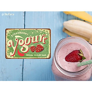 Vintage Metal Tin Sign Yogurt Strawberry Metal Sign Metal Plaque Bar Pub Retro Wall Decor Poster Home Club 8X12inches