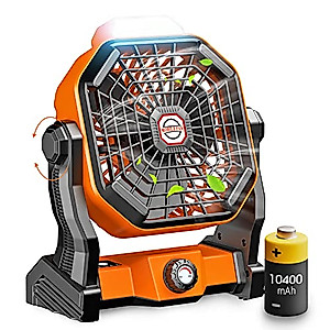 Drchop Portable Fan Rechargeable, 10400mAh Battery Operated Powered Fan, Outdoor Camping Fan with Light & Hook, Personal USB Desk Fan, for Bedroom, Table, Home, Office, Tent, Travel (Classic Orange)