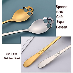 304 Stainless Steel Sugar Tea Skull Spoons, Coffee Stirring Slotted Metal Spoon, Espresso Spoons for Dessert, Cake (Set of 4 Mixed colors)