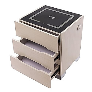 PIAOCAIYIN Led Nightstand, Smart Bedside Table with Wireless Charging Station, Adjustable Night Stand w/Drawers&USB Charging Ports, Wireless Charging Table, Bedside Side Table for Bedroom, White
