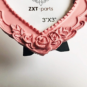 ZXT-parts 3x3 Picture Frame Heart Pink Red Frame. Resin Handmade Photo Frame. Glass Panel. Black Suede Cover.European Style Suitable for Wall or Desktop.