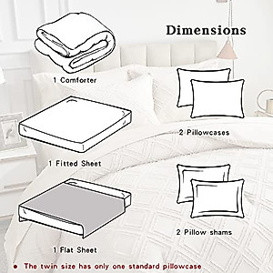 7 Pieces Tufted Bed in a Bag Queen Comforter Set with Sheets Beige, Soft and Embroidery Shabby Chic Boho Bohemian, Luxury Solid Color with Diamond Pattern, Jacquard Tufts Bedding Set for All Season