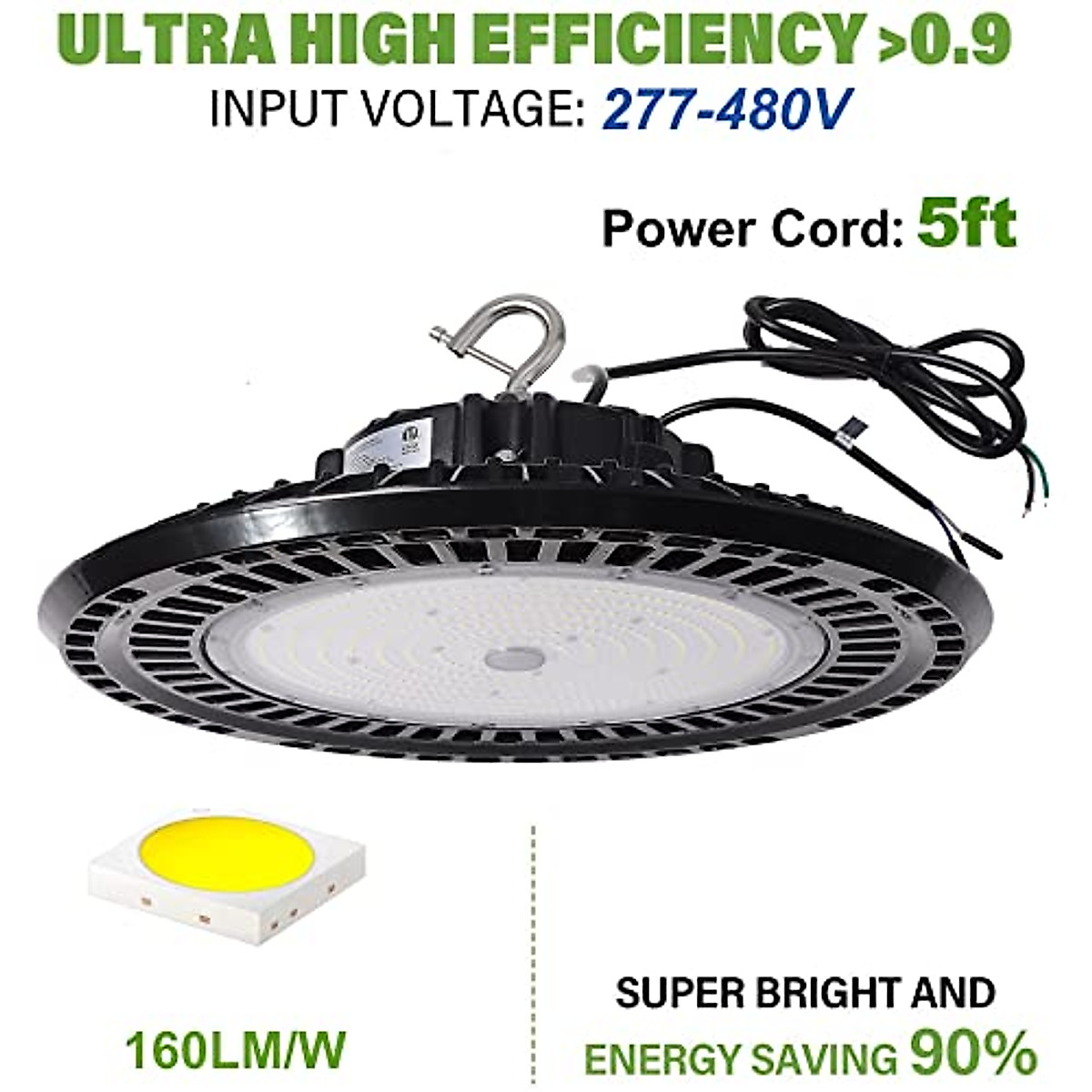 LED Flying Direct 480V LED UFO Hig Bay Light 240W, 1000W MH/HPS Equivalent, 36000LM, 5000K 200-480V Input Voltage, Open Hook, 1-10V Dimmable DLC Premium ETL Approved