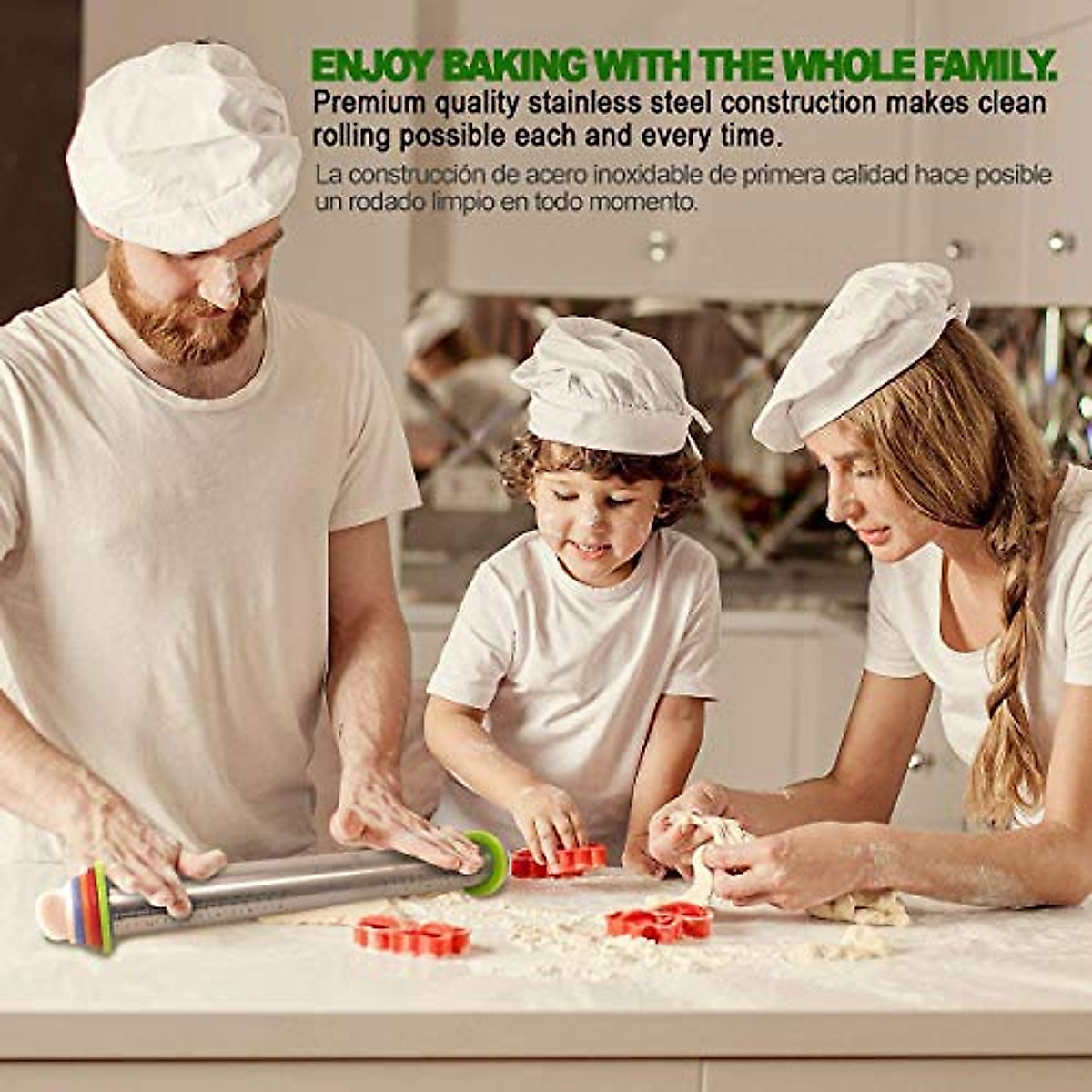 Adjustable Rolling Pin Stainless Steel Rolling Pin for Baking Rolling Pin for Baking Dough Pizza Fondant Cookies Pie