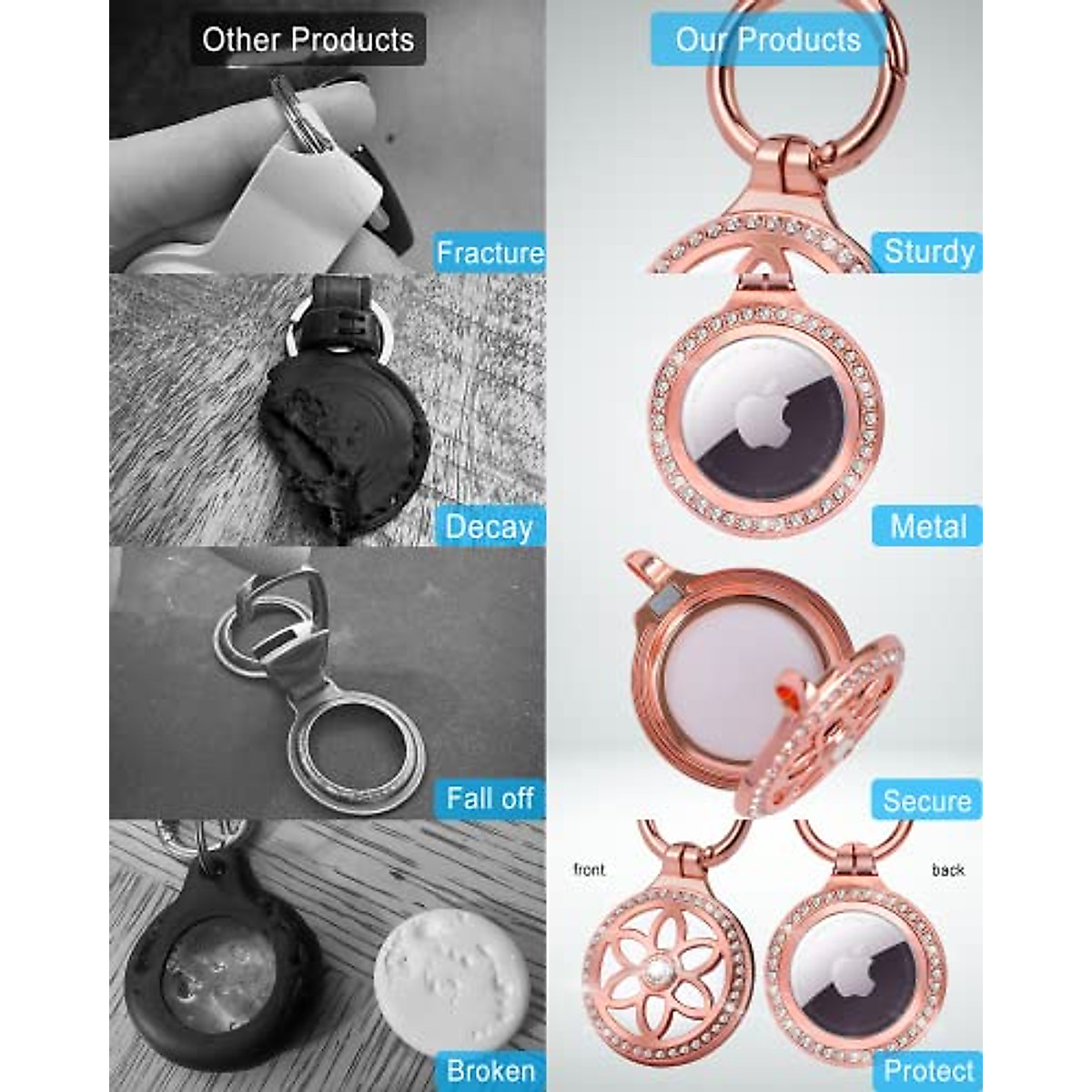 Airtag Holder,Metal Badge Rhinestone Airtag Key Chain,Diamonds Shine Air Tag.Holder Keychain,Air Tag Key Chain Compatible Apple Air tag