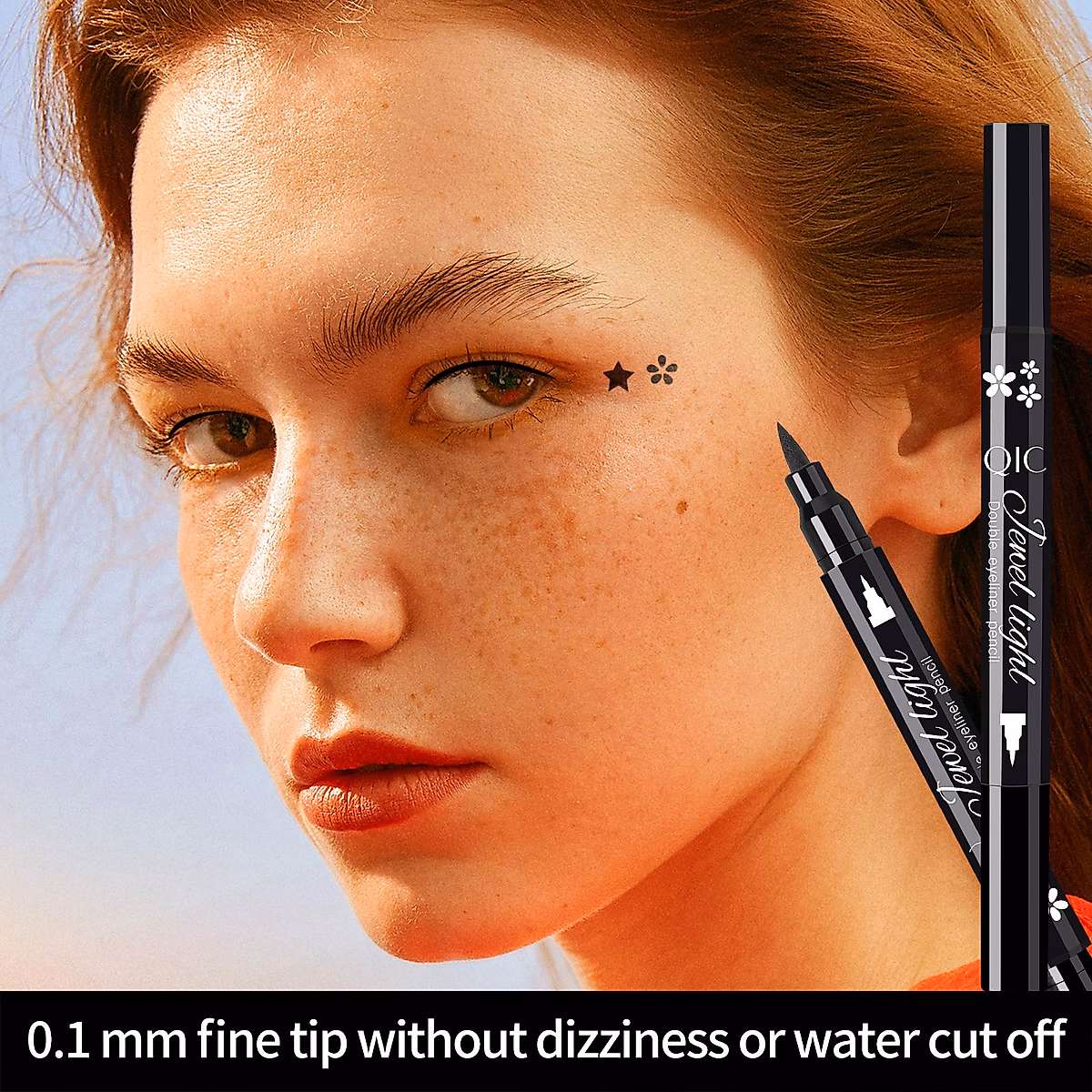 Jutoe 1Pcs Dual Ended Eyeliner Stamp,Waterproof Liquid Eyeliner With Heart Seal Stamp,Long Lasting Seal Eyeliner Pen For Makeup,Eye Decoration Eye Liner Makeup Tool Black No smudge (02# Heart)