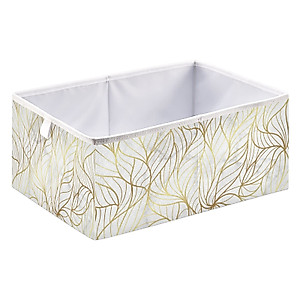 ALAZA Collapsible Storage Cubes Organizer,Gold Marble Design Withe Nature Leaf Line Storage Containers Closet Shelf Organizer with Handles for Home Office
