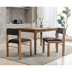 Shunzhi Mid Century Modern Dining Chairs Set of 2 Upholstered Linen Dining Room Chairs with Adjustable Back Wooden Farmhouse Side Chairs for Living Room/Dining Room,Charcoal Black